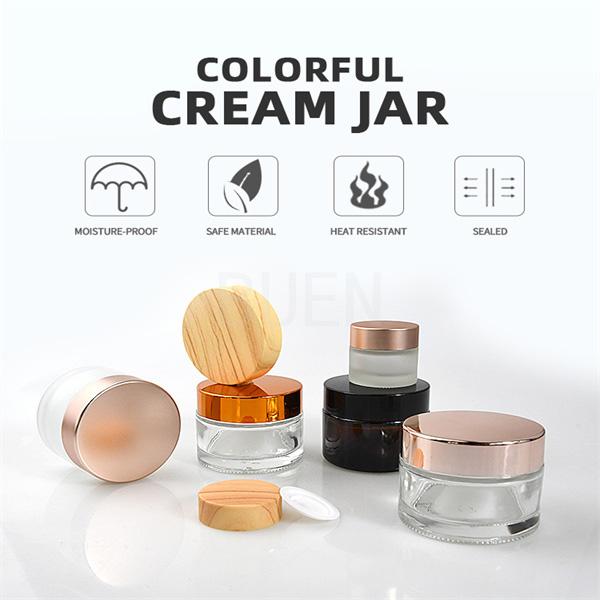 Frosted Cream Glass Small Cosmetic Containers Round Gold Cap
